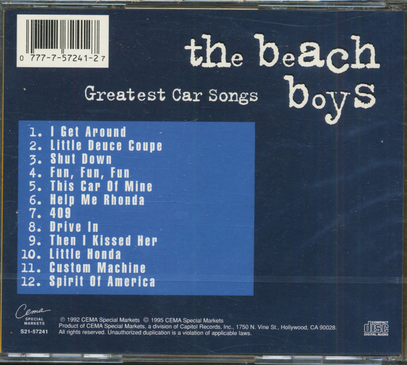 The Beach Boys CD Greatest Car Songs CD Bear Family Records