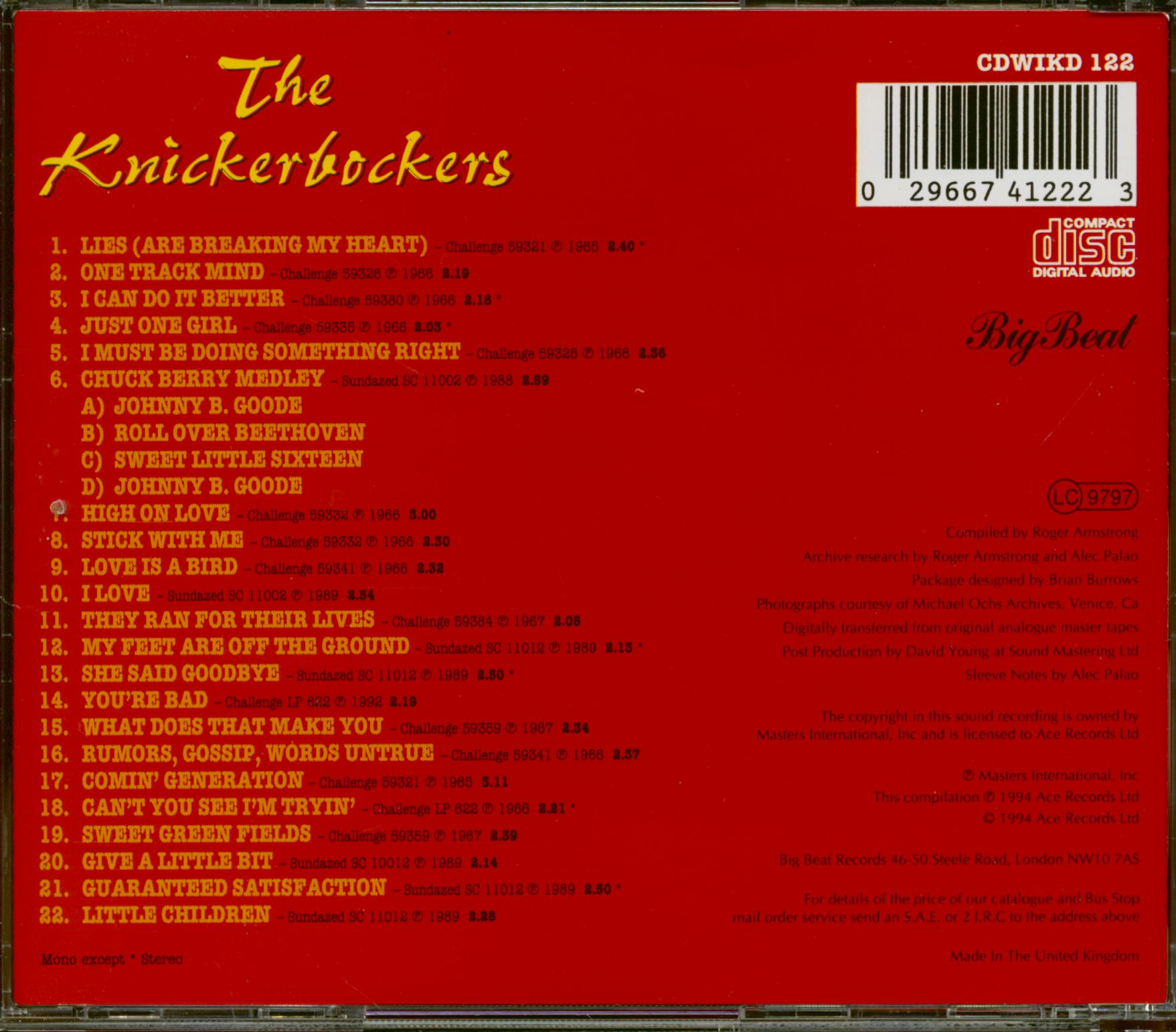 The Knickerbockers CD: A Rave Up With The Knickerbockers (CD) - Bear ...